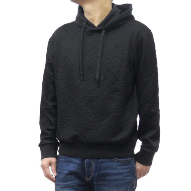 セールSS ARMANI EXCHANGE A/X アルマーニエクスチェンジ パーカー メンズ 長袖 プルオーバー XM000475 AF13037 総柄 ロゴ エンボス ブラック