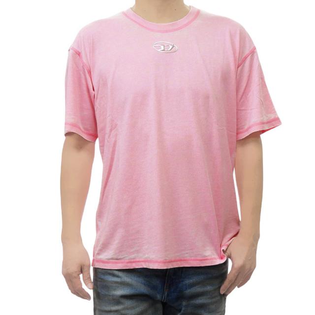 セールSS DIESEL ディーゼル Tシャツ メンズ 半袖 クルーネック A16146 0CPAJ T-BOXT-PAKT 無地 ワンポイント ブランド ロゴ ユーズド加工 ピンク