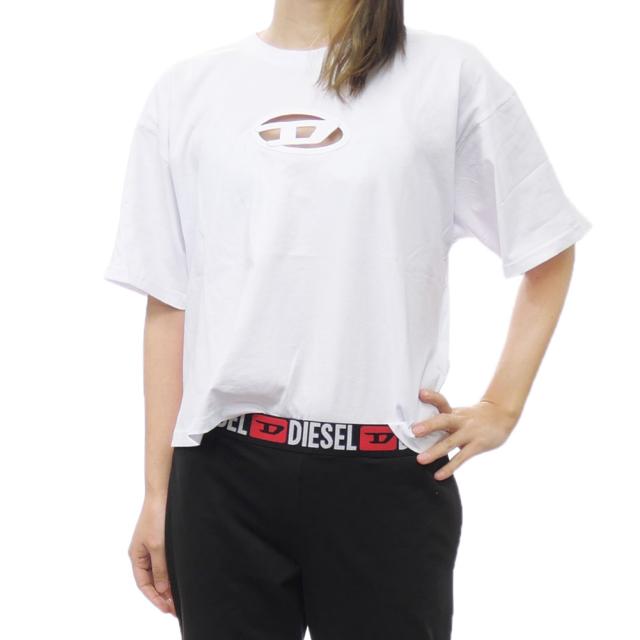 セールSS DIESEL ディーゼル Tシャツ レディース 半袖 クルーネック コットン 綿100％ A15096 0NIAX / T-BUXT-CROP-OD ホワイト 定番人気商品