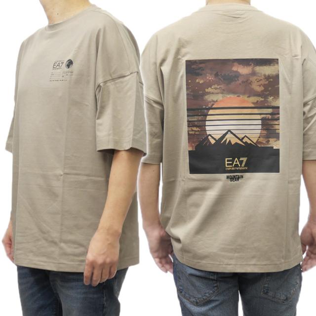 セールSS EMPORIO ARMANI エンポリオアルマーニ EA7 Tシャツ メンズ 半袖 クルーネック コットン 綿100％ 7M000081 AF12874 ブランド ロゴ バックプリント カジュアル スポーティ トレーニング 大きいサイズ グレージュ