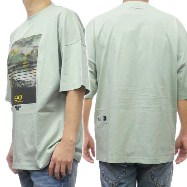 セールSS EMPORIO ARMANI エンポリオアルマーニ EA7 Tシャツ メンズ 半袖 クルーネック コットン 綿100％ 7M000081 AF12874 ボックスプリント ブランド ロゴ カジュアル スポーティ 大きいサイズ グリーン