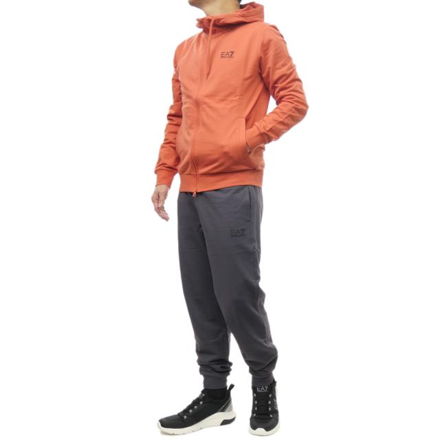 セールSS EMPORIO ARMANI エンポリオアルマーニ EA7 セットアップ メンズ コットン 綿100％ スウェット 8NPV63 PJVRZ オレンジ×グレー