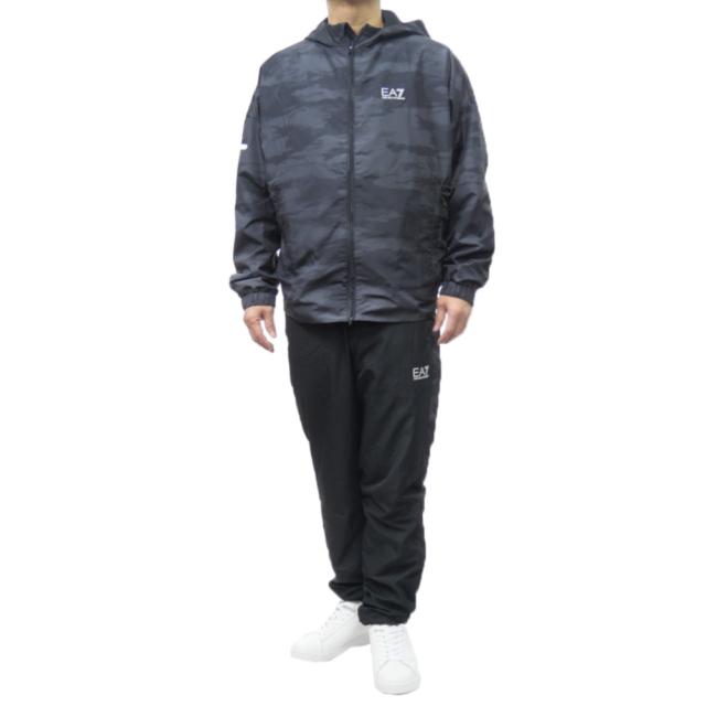 セールSS EMPORIO ARMANI エンポリオアルマーニ EA7 セットアップ メンズ 長袖 スウェット 7M000079 AF12948 フード付き 大きいサイズ ブラック