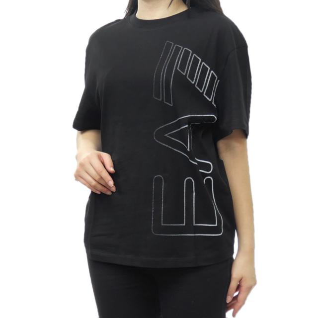セールSS EMPORIO ARMANI エンポリオアルマーニ EA7 Tシャツ レディース 半袖 クルーネック コットン 綿100％ 7W000185 AF10201 ブラック