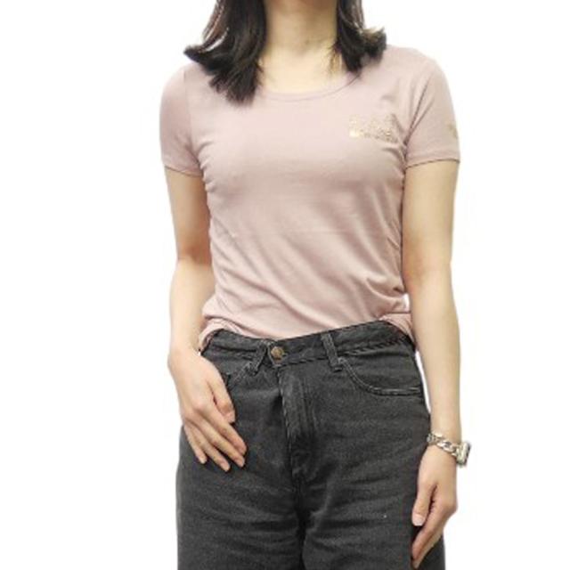 セールSS EMPORIO ARMANI エンポリオアルマーニ EA7 Tシャツ レディース 半袖 ラウンドネック 8NTT65 TJDQZ ブランド ストーン スタッズ ロゴ カジュアル スポーティ ジム ダスティピンク
