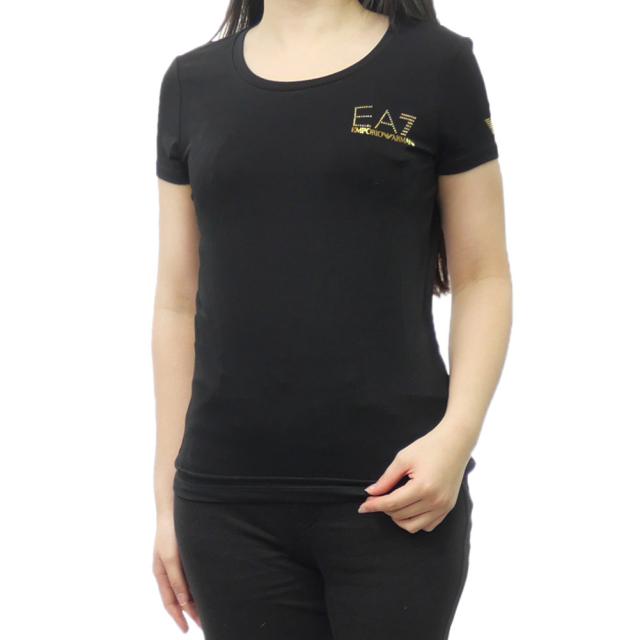 セールSS EMPORIO ARMANI エンポリオアルマーニ EA7 Tシャツ レディース 半袖 ラウンドネック 8NTT65 TJDQZ ブラック