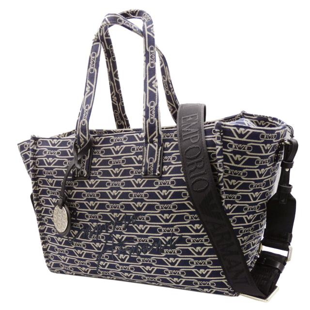 セールSS EMPORIO ARMANI エンポリオアルマーニ バッグ レディース 2WAY ハンドバッグ EW000370 AF12993 総柄 ロゴ ネイビー
