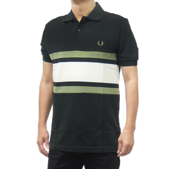 セールSS FRED PERRY フレッドペリー ポロシャツ 半袖 メンズ 鹿の子 コットン 綿100％ M9903 / PANELLED POLO SHIRT ダークグリーン