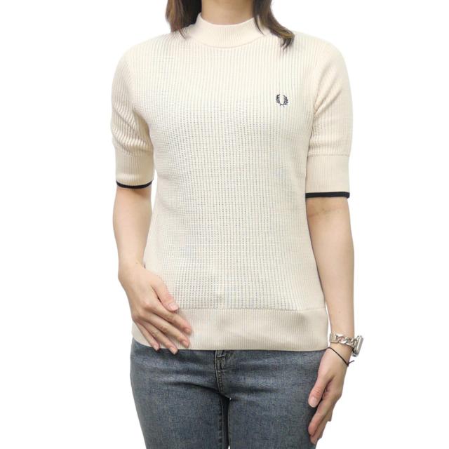 セールSS FRED PERRY フレッドペリー Tシャツ レディース コットン 綿100％ 半袖 ニット K9115 / MESH KNIT T-SHIRT オフホワイト