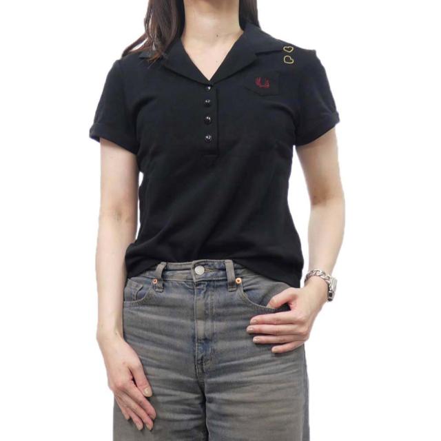 セールSS FRED PERRY フレッドペリー ポロシャツ 半袖 レディース コットン 綿100％ オープンカラー SG9101 POCKET DETAIL POLO SHIRT ブランド ロゴ 刺繍 カジュアル スポーティ ブラック