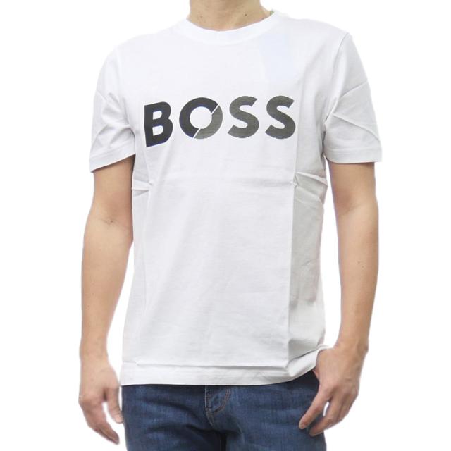セールSS HUGO BOSS ヒューゴボス Tシャツ メンズ 半袖 クルーネック コットン 綿100％ 50530990 10269604 Tee Tape Logo ホワイト