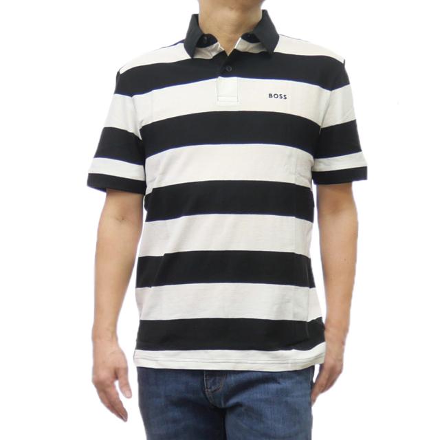 セールSS HUGO BOSS ヒューゴボス ポロシャツ 半袖 メンズ 鹿の子 コットン 綿100％ 50508327 10256935 PalesStripe ボーダー ブランド ロゴ カジュアル 大きいサイズ ブラック ホワイト