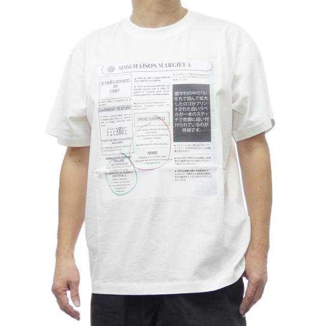 セールSS MM6 エムエムシックス Tシャツ メンズ 半袖 クルーネック コットン 綿100％ SH0GC0043 S24312 ホワイト