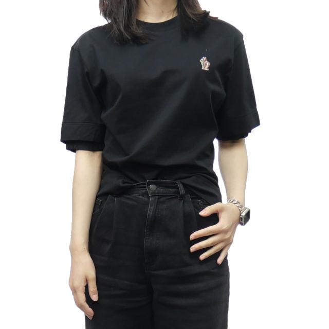 セールSS MONCLER モンクレール Tシャツ レディース 半袖 クルーネック 8C00001 89AW1 無地 ワンポイント ブランド ロゴ カジュアル きれいめ 上品 ブラック