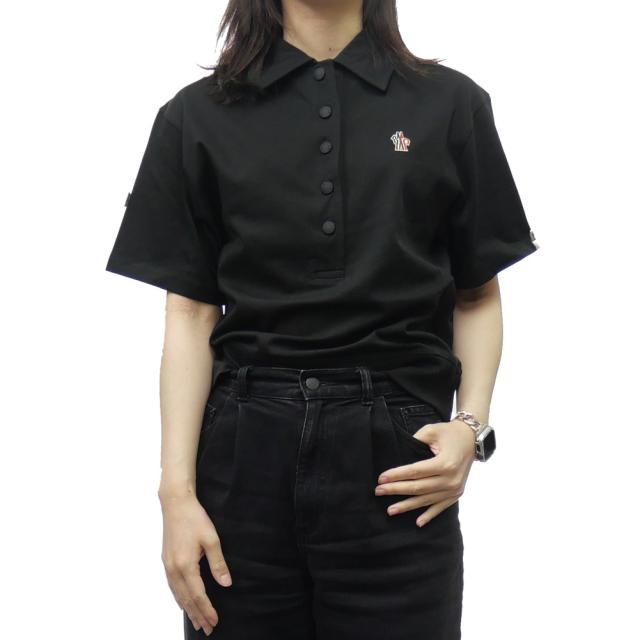 セールSS MONCLER モンクレール ポロシャツ 半袖 レディース コットン 綿100％ 8A00001 83927 無地 ワンポイント ブランド ロゴ カジュアル きれいめ スポーティ 上品 ブラック