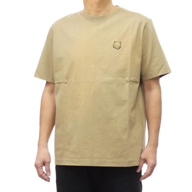 セールSS MAISON KITSUNE メゾンキツネ Tシャツ メンズ 半袖 クルーネック コットン 綿100％ MM00127KJ0118 BOLD FOX HEAD PATCH COMFORT TEE SHIRT 無地 ワンポイント ブランド ロゴ カジュアル カーキ