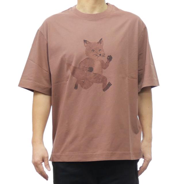 セールSS MAISON KITSUNE メゾンキツネ Tシャツ メンズ 半袖 クルーネック コットン 綿100％ OM00109KJ0008 SPEEDY FOX OVERSIZE TEE-SHIRT ブランド アイコン カジュアル 大きいサイズ ブラウン
