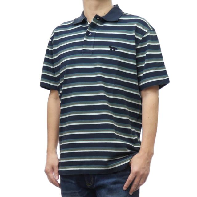 セールSS MAISON KITSUNE メゾンキツネ ポロシャツ 半袖 メンズ 鹿の子 コットン 綿100％ OM00209 KJ7010 PROFILE FOX PATCH TRI COLOUR STPIPES POLO ブランド ロゴ カジュアル スポーティ 大きいサイズ ネイビー系マルチカラー