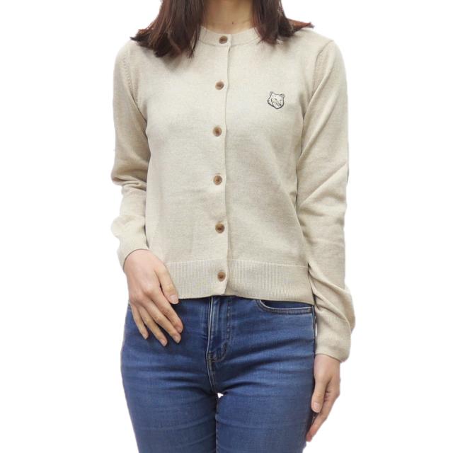 セールSS MAISON KITSUNE メゾンキツネ カーディガン レディース MW00508KT1036 / BOLD FOX HEAD PATCH REGULAR CARDIGAN ベージュ 定番人気商品