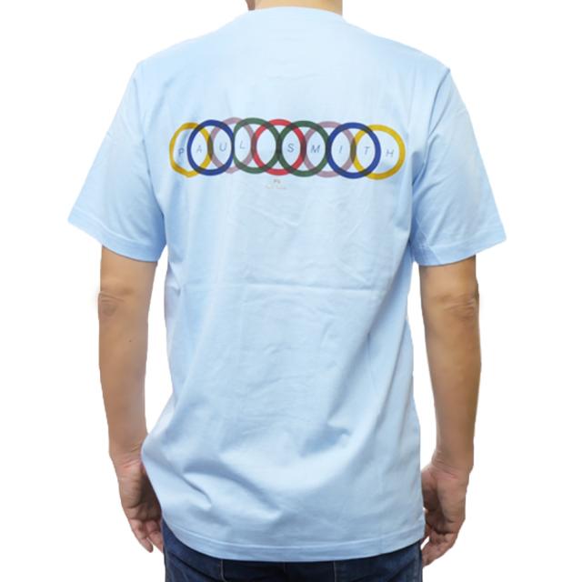 セールSS PS PAUL SMITH ポールスミス Tシャツ メンズ 半袖 クルーネック コットン 綿100％ M2R 011R PP5084 ブランド ロゴ バックプリント ライトブルー