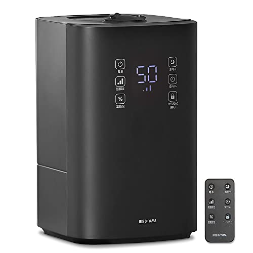 アイリスオーヤマ 加湿器 卓上 アロマ 大容量 4.5L 14畳 ハイブリッド式 ( 超音波式 + 加熱式 スチーム ) インテリア タッチパネル チャイルドロック おやすみモード リモコン付き 上から給水 連続9時間 UHK-500-B