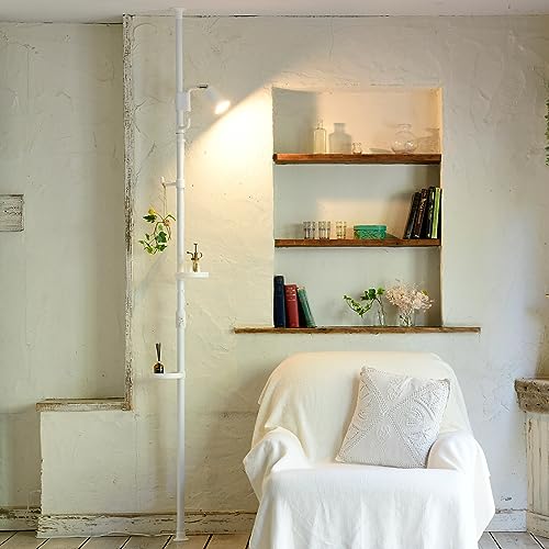 [山善] 間接照明 フロアライト 突っ張り 幅30×奥行30×高さ190-260cm (トレー2個・フック2個付き/E17口金電球別売/LED/角度調整機能) 組立品 マットホワイト WIL-SPOT(MWH)