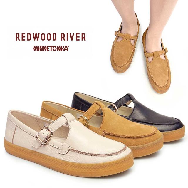 ミネトンカ レディース スリッポン M06C 本革 Tストラップシューズ レザー パンプス 旅行靴 REDWOOD  MINNETONKA REGAL