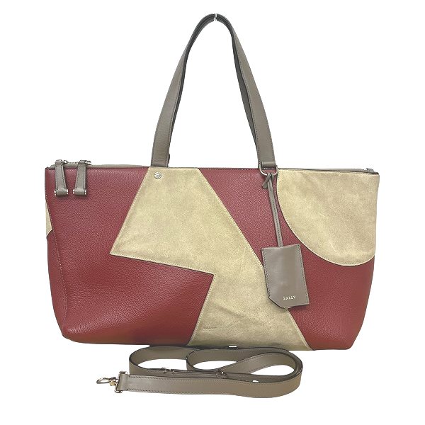 バリー 2WAY レッド×ベージュ レザー バッグ トートバッグ ショルダーバッグ レディース【中古】
