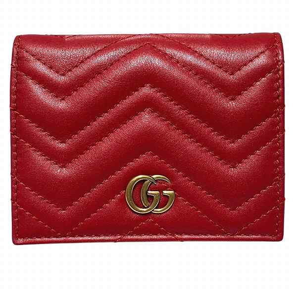 グッチ GUCCI GGマーモント コンパクトウォレット 466492 レッド 2つ折り財布 レディース【中古】
