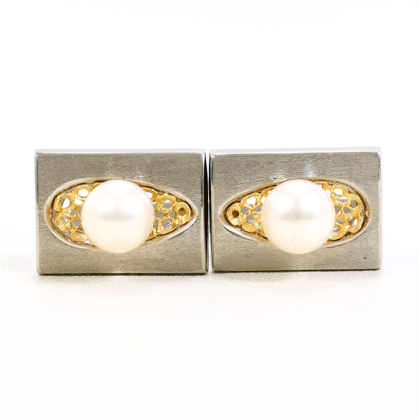K18 18金 YG イエローゴールド K14WG カフス アコヤ真珠 カード鑑別書 総重量約8.1g 中古ジュエリー