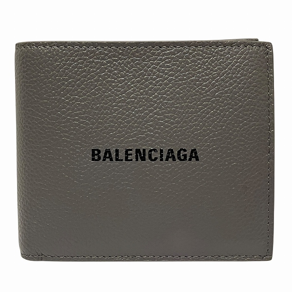 バレンシアガ グレー レザー 二つ折り財布 メンズ【中古】