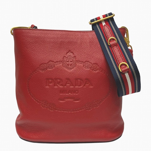 プラダ PRADA 1BE057 ストライプショルダー レッド バッグ ショルダーバッグ レディース【中古】