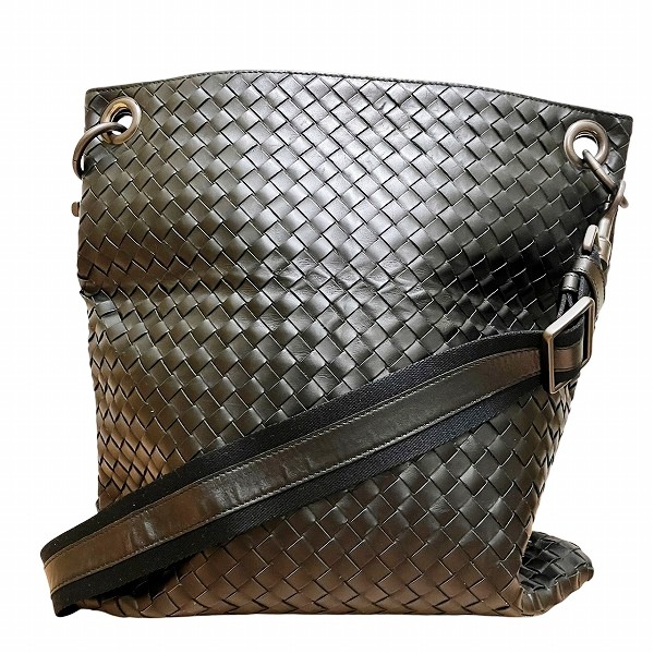 ボッテガ・ヴェネタ イントレチャート 161623 ブラック レザー バッグ ショルダーバッグ ユニセックス【中古】