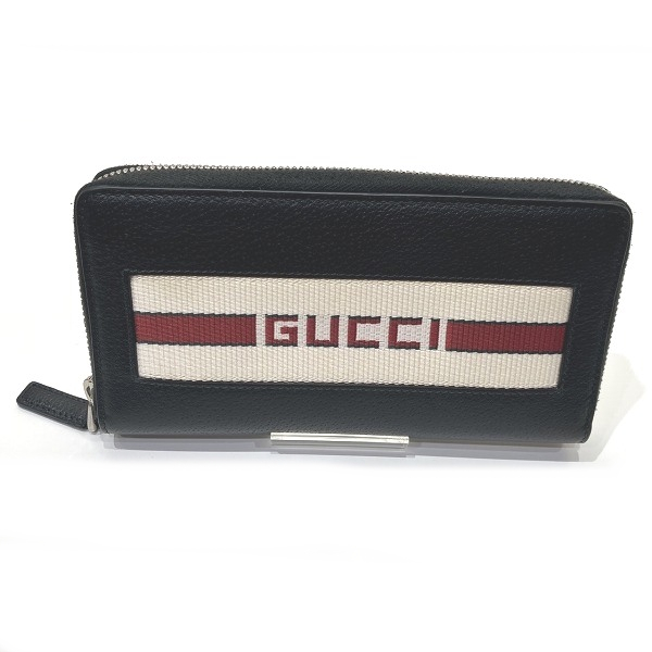 グッチ GUCCI ストライプレザー 408831 ラウンドファスナー 長財布 メンズ【中古】