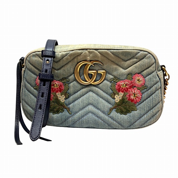 グッチ GUCCI GGマーモント 447632 デニム 刺繍 日本限定 バッグ ショルダーバッグ レディース【中古】