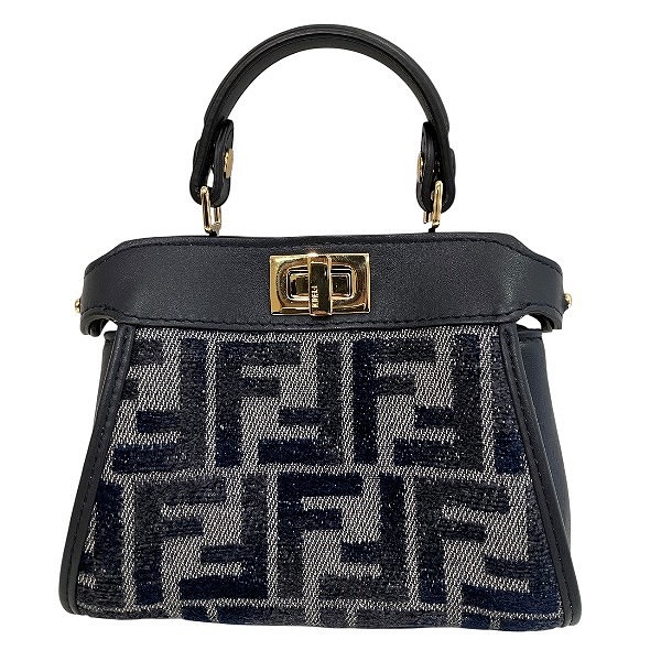 フェンディ FENDI ズッカ ナノ ピーカブ 7AS294ASU0 ネイビー ツイード×レザー バッグ ハンドバッグ ショルダーバッグ レディース【中古】