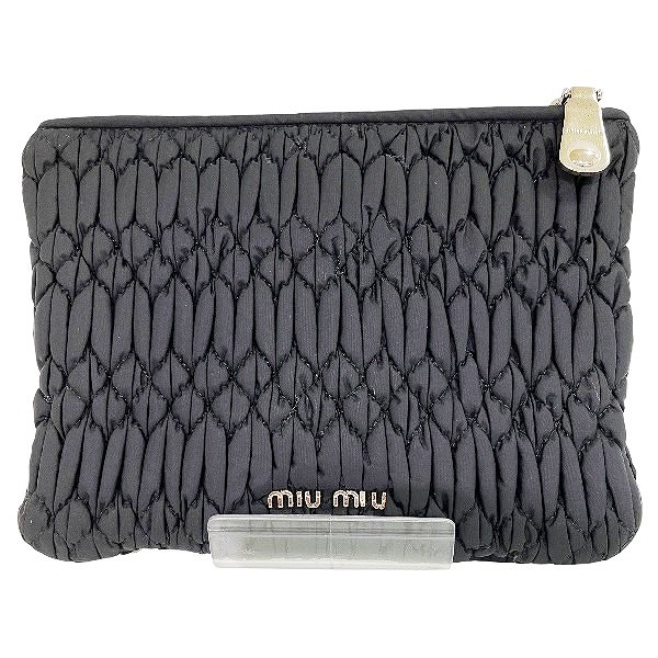 ミュウミュウ マテラッセ リボン ブラック ナイロン ブランド小物 ポーチ レディース バッグ【中古】