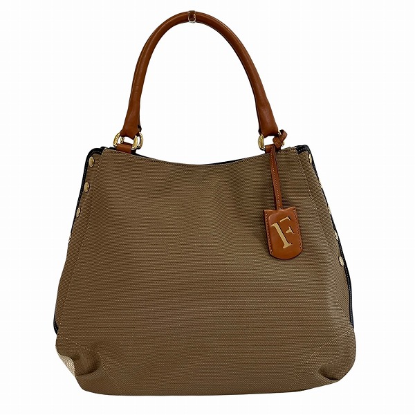 フルラ FURLA ベージュ キャンバス×レザー バッグ トートバッグ レディース【中古】