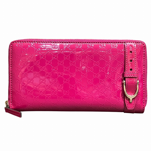 グッチ GUCCI シマ ジップアラウンドウォレット 309758 エナメルピンク 長財布 レディース【中古】