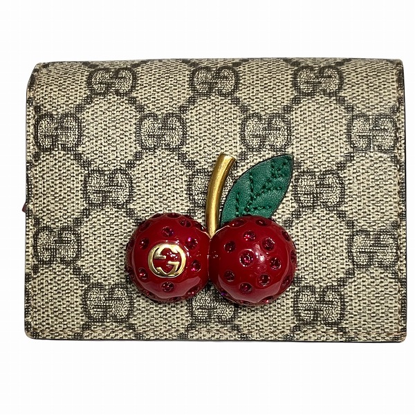 グッチ GUCCI GGスプリーム 476050 チェリー コンパクト財布 2つ折り財布 レディース【中古】