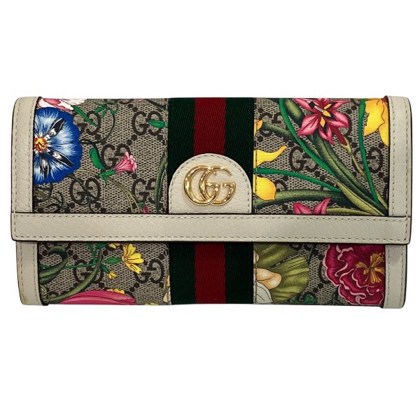 グッチ GUCCI オフィディア GGフローラ 523153 長財布 2つ折り財布 レディース【中古】