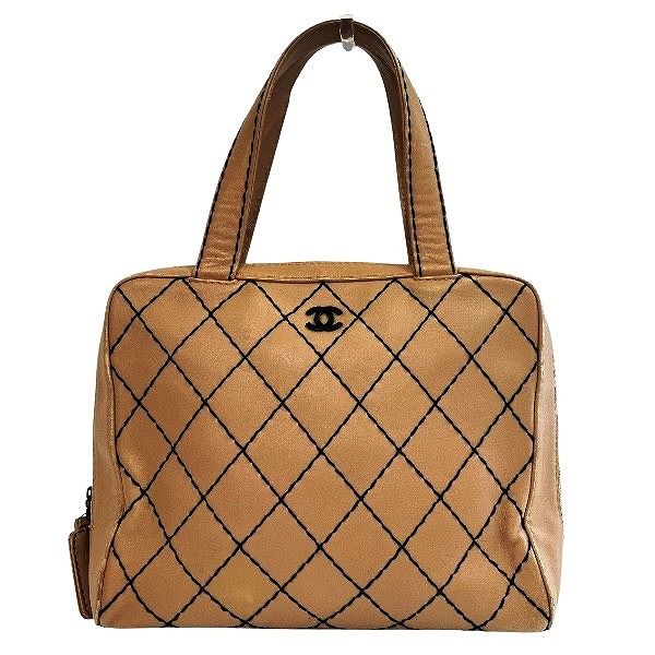 シャネル CHANEL ワイルドステッチ ベージュ ラムスキン ミニボストン バッグ ハンドバッグ ボストンバッグ レディース【中古】