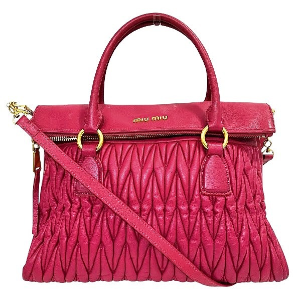 ミュウミュウ マテラッセ ピンク レザー バッグ ハンドバッグ トートバッグ レディース【中古】