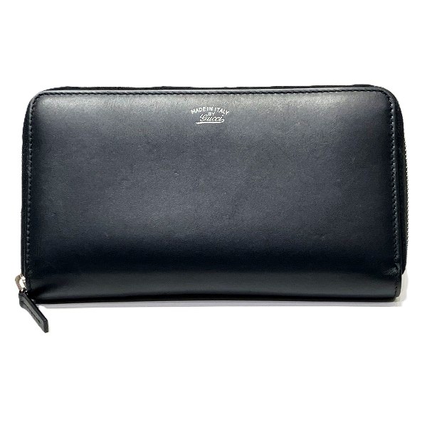 グッチ GUCCI 368378 ブラック×ホワイト レザー ラウンドファスナー 長財布 ユニセックス【中古】