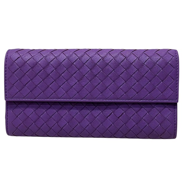ボッテガ・ヴェネタ イントレチャート B04229592A パープル 長財布 2つ折り財布 ユニセックス【中古】