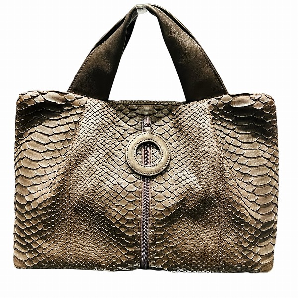 ヴァグリエ パイソンレザー ブラウン バッグ ハンドバッグ レディース【中古】