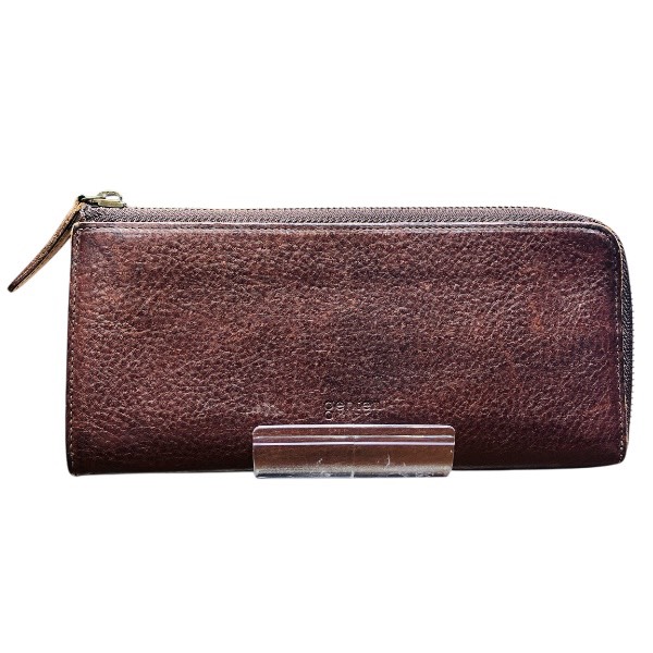 ゲンテン Lファスナー ブラウン レザー 長財布 ユニセックス【中古】