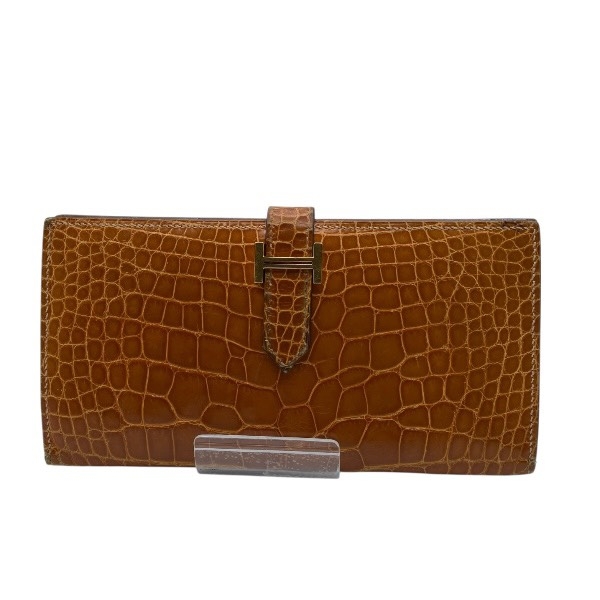 エルメス Hermes ベアン スフレ □I刻印 クロコダイル 長財布 二つ折り財布 ユニセックス【中古】