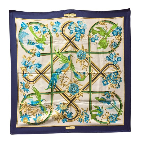 エルメス Hermes カレ90 Caraibes カリブ鳥 シルク ブランド小物 スカーフ レディース【中古】