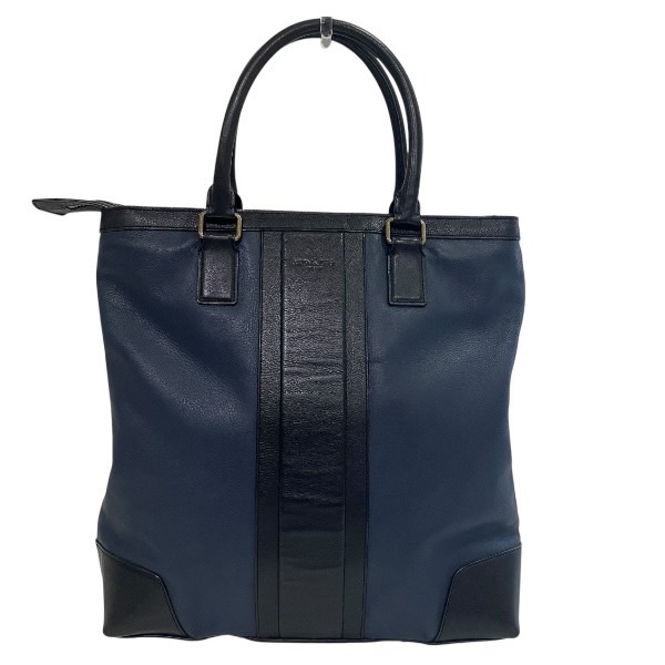 コーチ COACH F71640 ネイビー×ブラック レザー バッグ トートバッグ メンズ【中古】